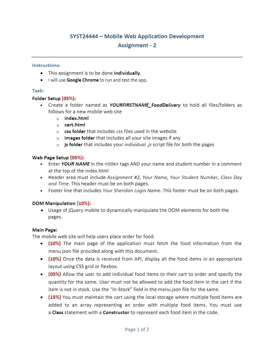 Solved SYST24444 - Mobile Web Application Development | Chegg.com