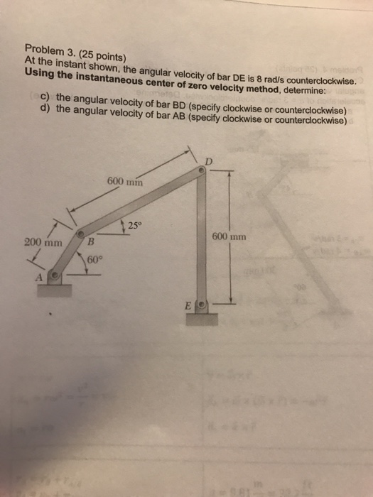 Solved At the instant shown, the angular velocity of bar DE | Chegg.com