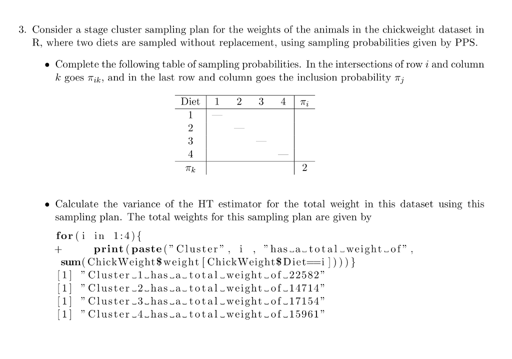 3. Consider a stage cluster sampling plan for the | Chegg.com