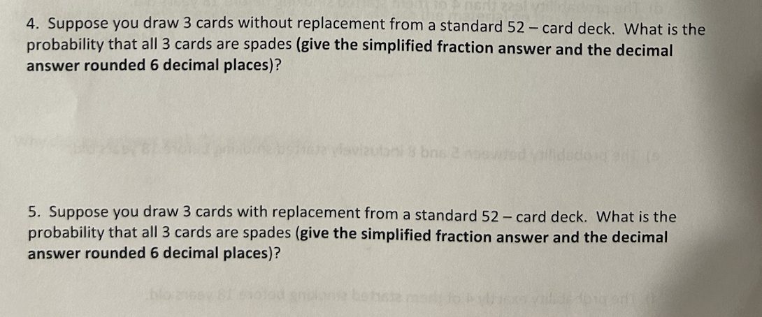Solved 4. Suppose you draw 3 cards without replacement from | Chegg.com