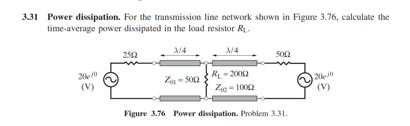 Solved 3.31 Power dissipation. For the transmission line | Chegg.com