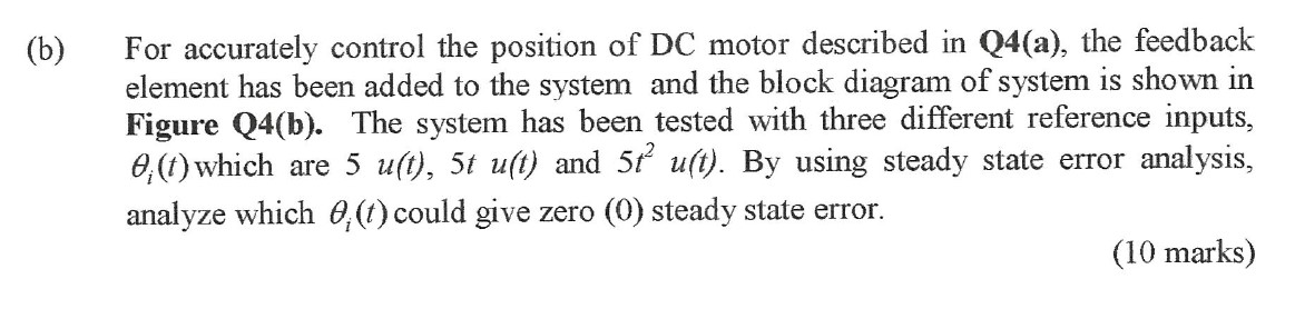 Solved (b) For accurately control the position of DC motor | Chegg.com