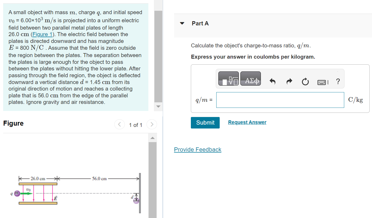 Solved A small object with mass m, charge q, and initial | Chegg.com