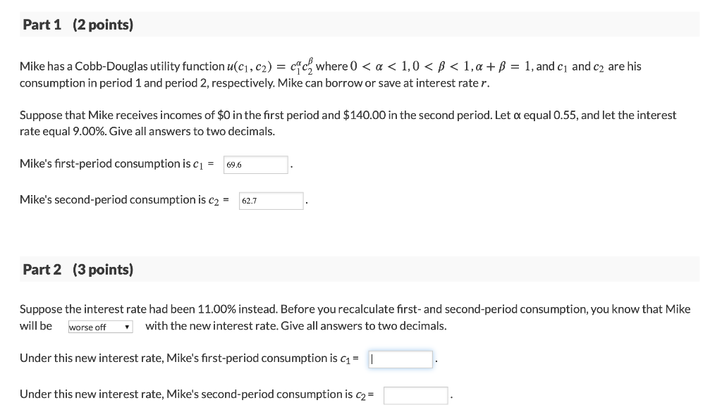 Solved Mike Has A Cobb Douglas Utility Function