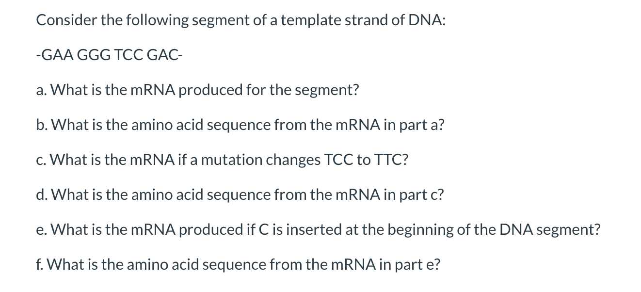 Solved Consider the following segment of a template strand | Chegg.com
