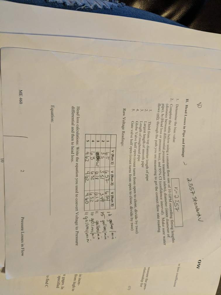 Solved Head loss calculations: Write the equation you used | Chegg.com