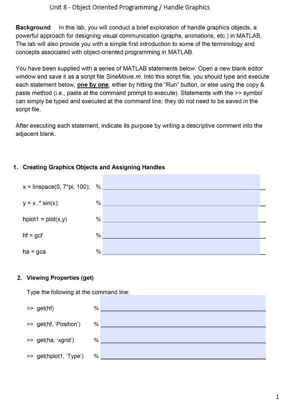 Solved Unit 8 - Object Oriented Programming / Handle | Chegg.com