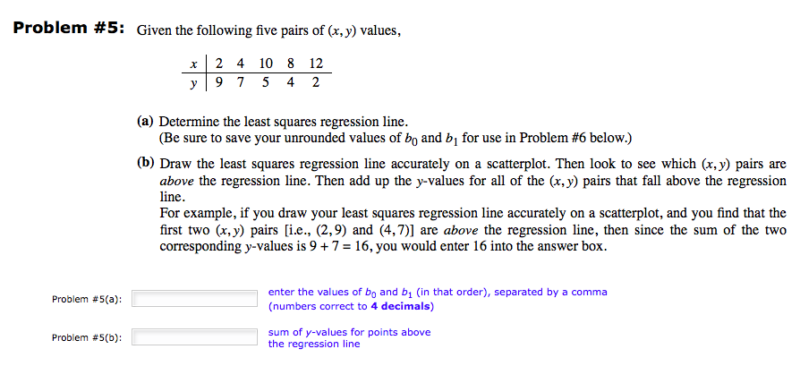 Solved Problem \#5: Given the following five pairs of (x,y) | Chegg.com
