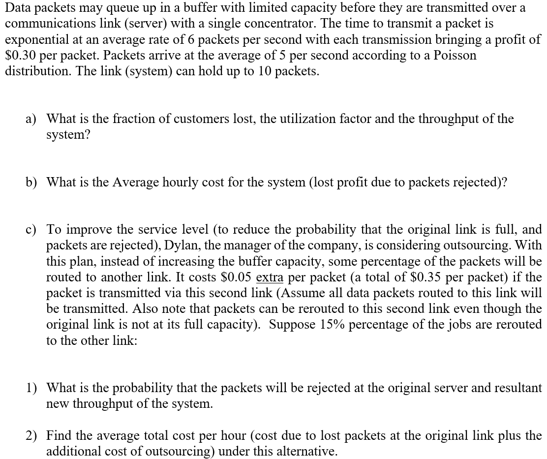 Solved Data packets may queue up in a buffer with limited | Chegg.com
