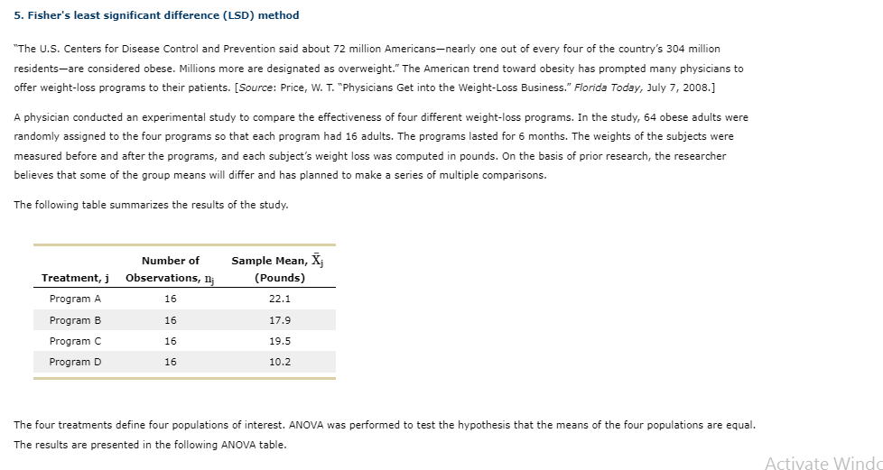 Solved 5. Fisher's least significant difference (LSD) method | Chegg.com