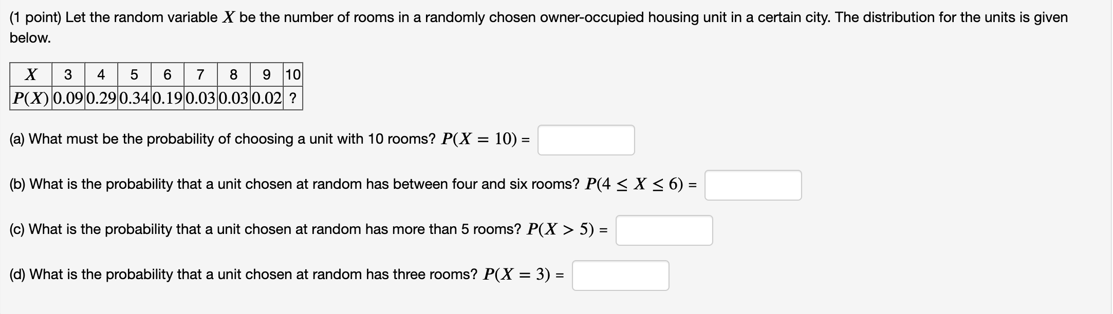 Solved (1 point) Let the random variable X be the number of | Chegg.com