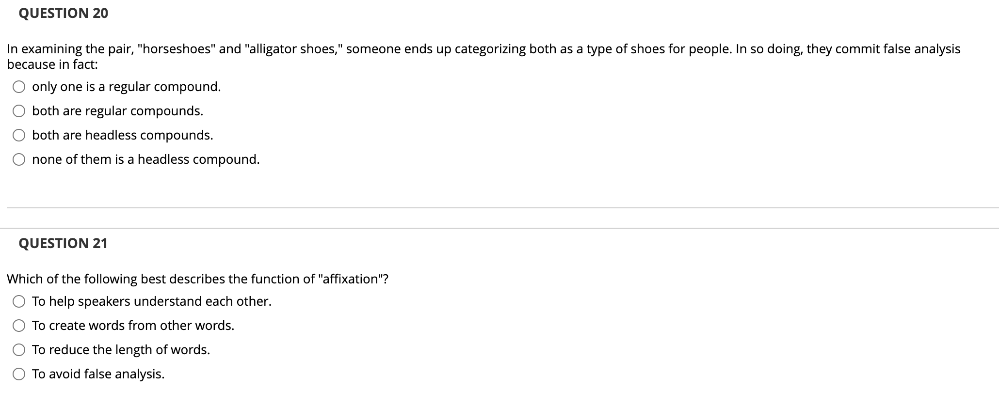 Solved QUESTION 20 In examining the pair, "horseshoes" and | Chegg.com