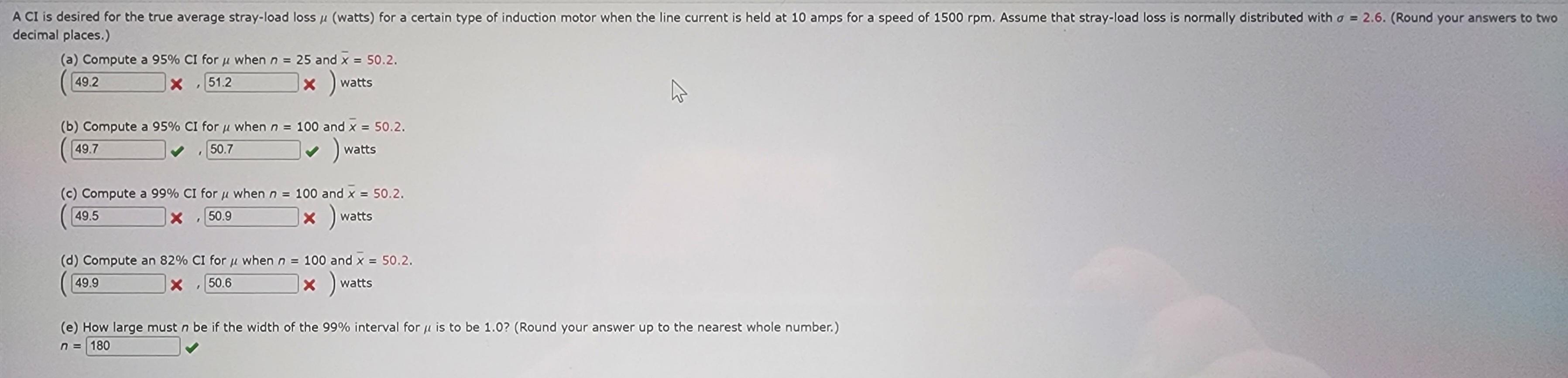 Solved decimal places.) (a) Compute a 95%CI for μ when n=25 | Chegg.com