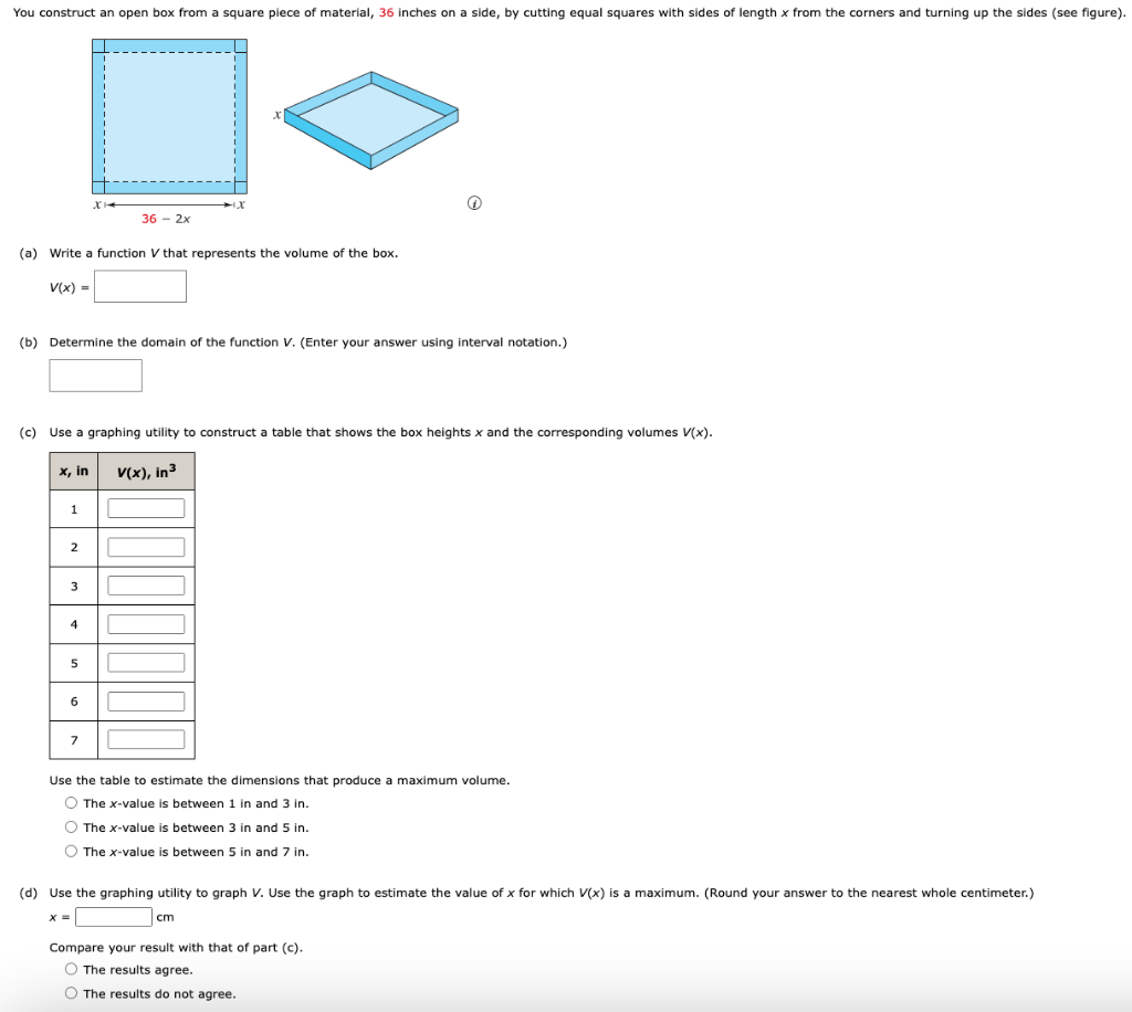Solved You construct an open box from a square piece of | Chegg.com