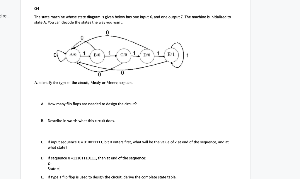 Solved Q4 circ... The state machine whose state diagram is | Chegg.com