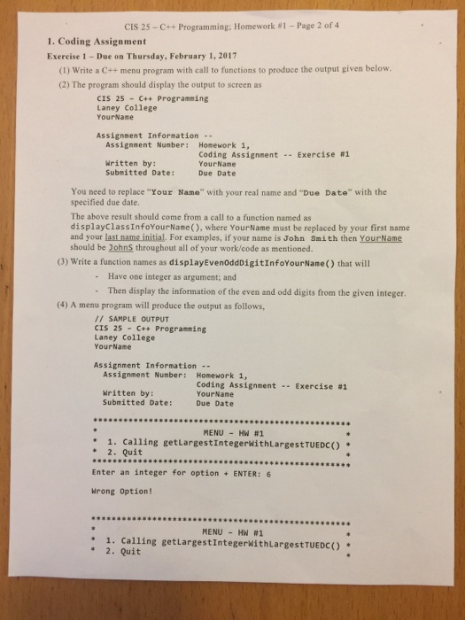 Solved CIS 25-C++ Programming: Homework #1-Page 2 of 4 1. | Chegg.com