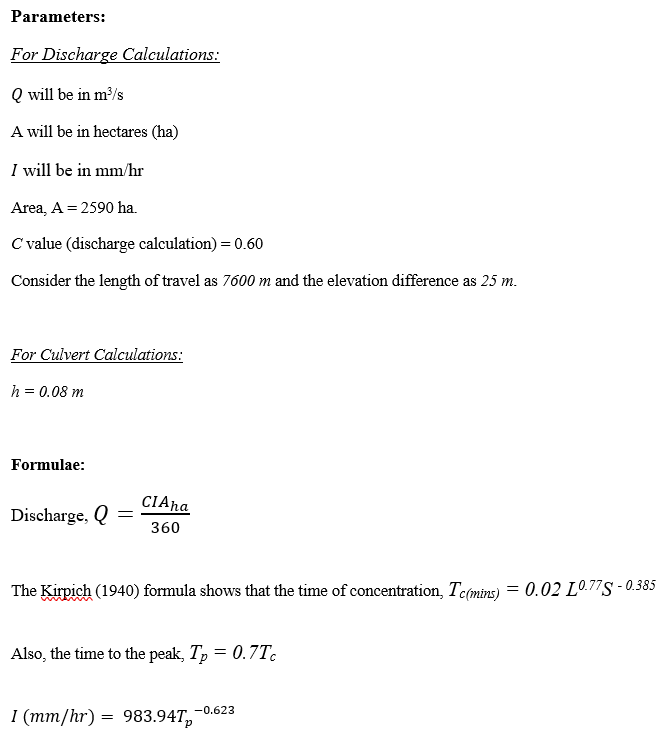 Solved Parameters: For Discharge Calculations: Q will be in | Chegg.com