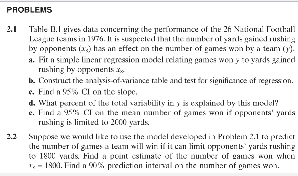 Solved 2.1 Table B.1 gives data concerning the performance | Chegg.com