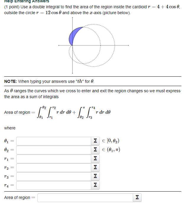 Solved Help Entering (1 point) Use a double integral to find | Chegg.com