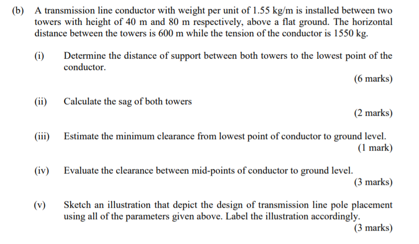 Solved (b) A transmission line conductor with weight per | Chegg.com
