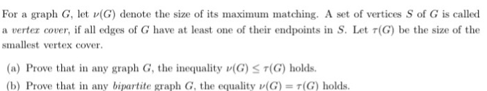 Solved For a graph G, let v(G) denote the size of its | Chegg.com