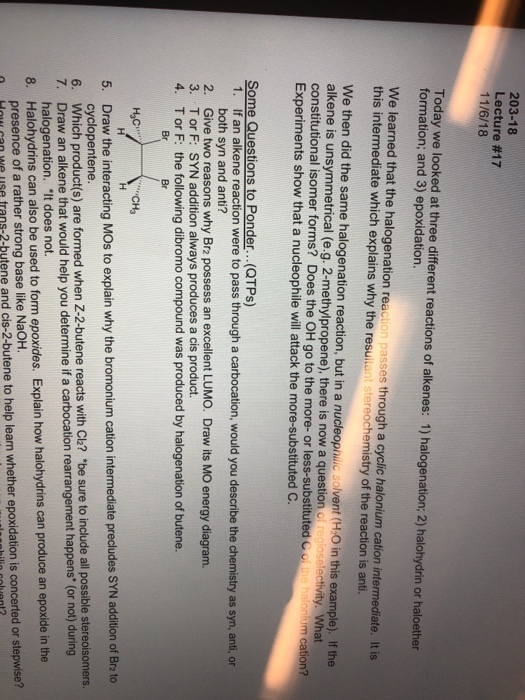 Solved 203-18 Lecture #17 11/6/18 Today we looked at three | Chegg.com