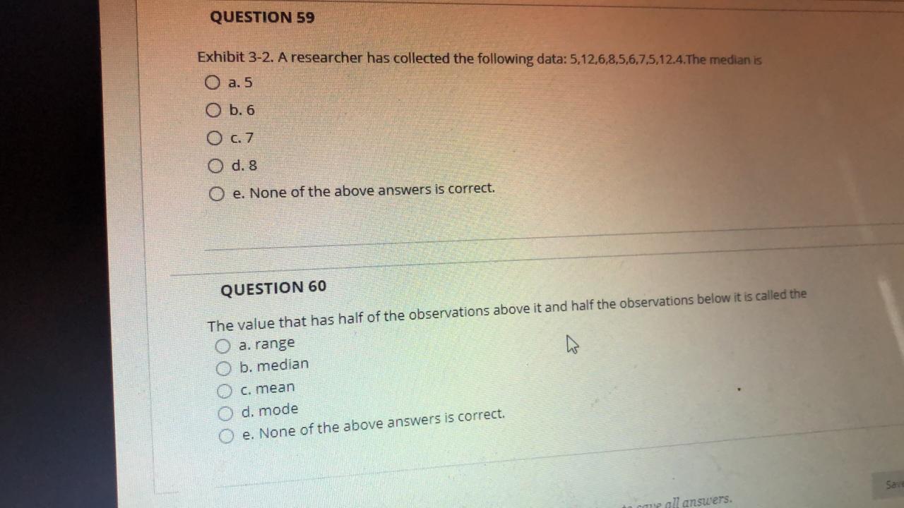 Solved QUESTION 59 Exhibit 3-2. A researcher has collected | Chegg.com