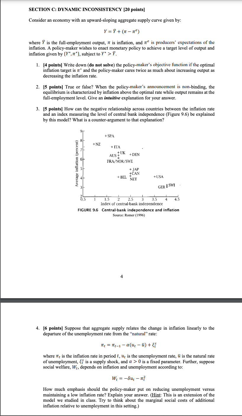 SECTION C: DYNAMIC INCONSISTENCY (20 points] Consider | Chegg.com