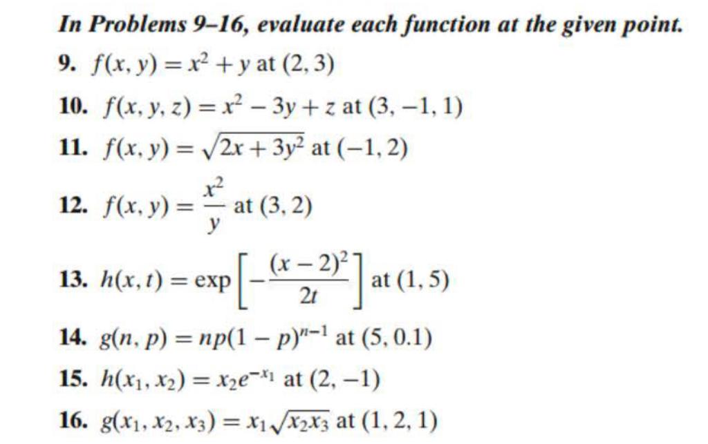 Solved In Problems 9-16, evaluate each function at the given | Chegg.com