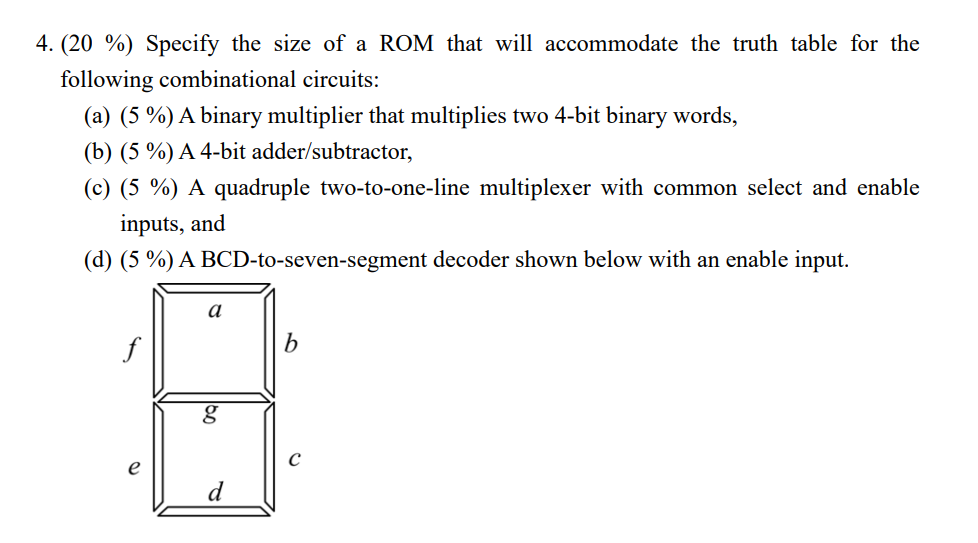 Solved 4. (20 %) Specify the size of a ROM that will | Chegg.com