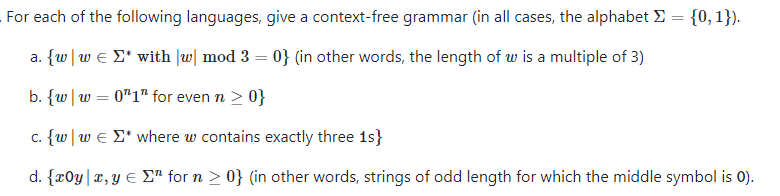 Solved - For each of the following languages, give a | Chegg.com