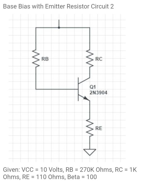 Solved Base Bias with Emitter Resistor Circuit 2 RB RC Q1 | Chegg.com