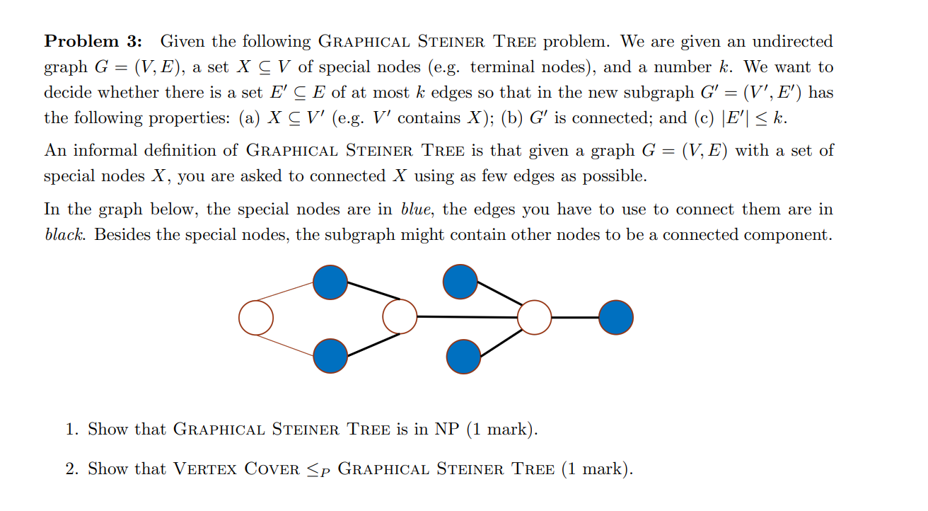 Solved Problem 3: Given the following Graphical Steiner Tree | Chegg.com