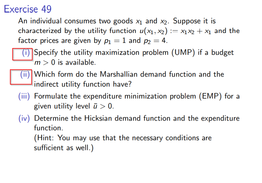 Solved Exercise 49 An individual consumes two goods xi and | Chegg.com