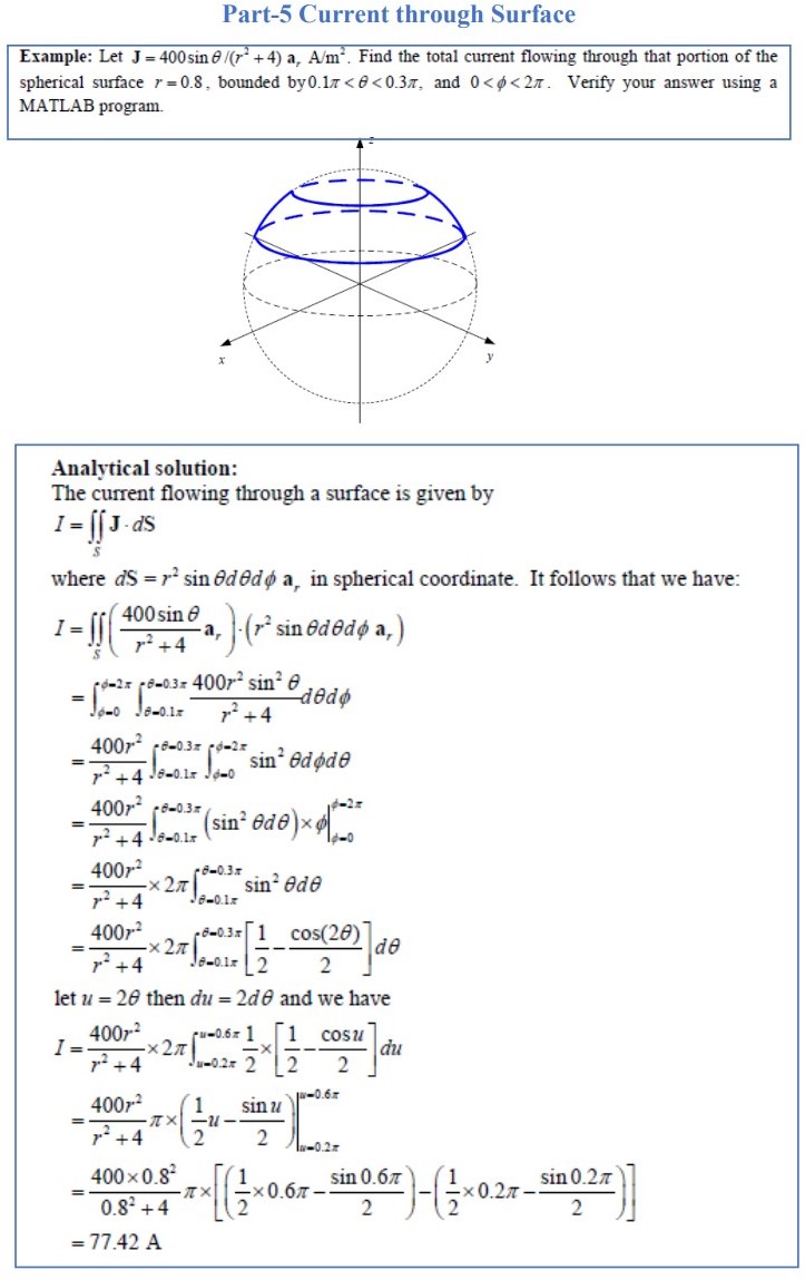 Solved Part-5 Current through Surface Example: Let | Chegg.com