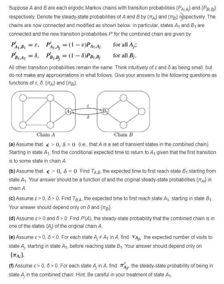Suppose A and B are each ergodic Markov chains with | Chegg.com