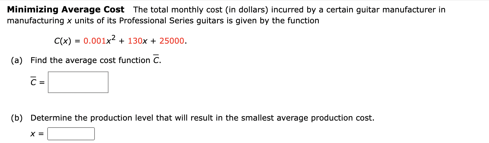 Solved Minimizing Average Cost The total monthly cost (in | Chegg.com