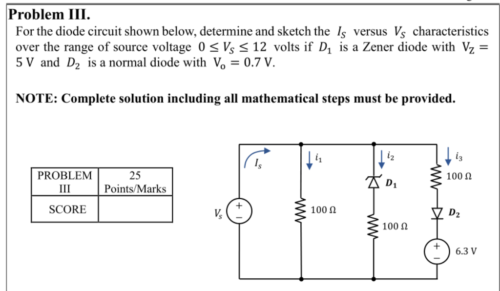 Solved Problem III. For the diode circuit shown below, | Chegg.com