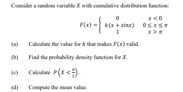 Solved Consider a random variable X with cumulative | Chegg.com