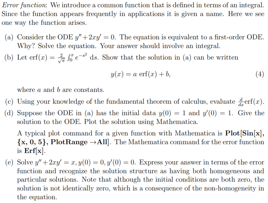 Solved Error function: We introduce a common function that | Chegg.com