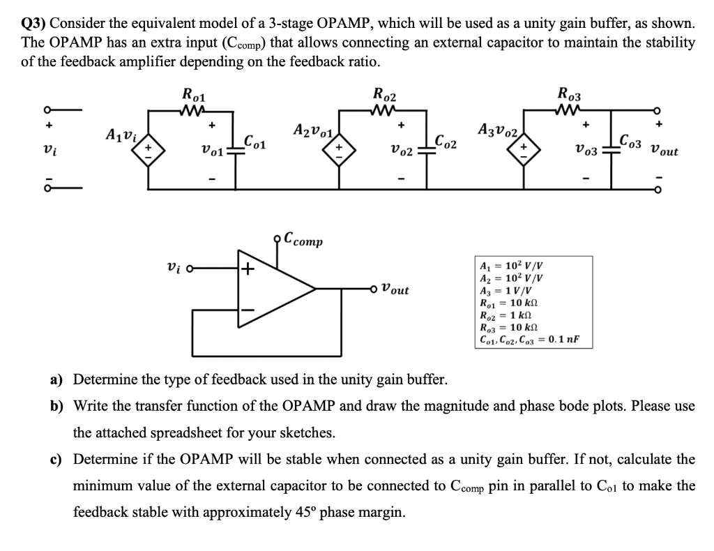 Q3) Consider the equivalent model of a 3-stage OPAMP, | Chegg.com