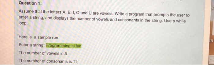 Solved Question 1 Assume that the letters A, E, I, O and U | Chegg.com