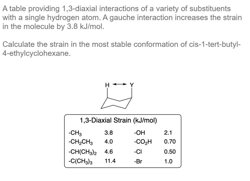 Solved A table providing 1,3-diaxial interactions of a | Chegg.com
