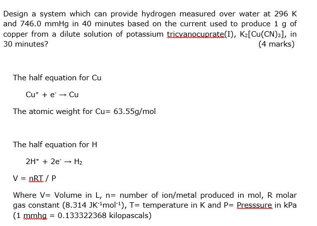 Solved Design a system which can provide hydrogen measured | Chegg.com