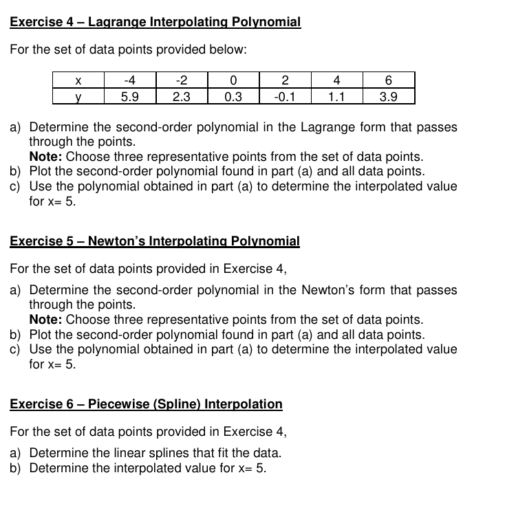 Solved a) ﻿Determine the second-order polynomial in the | Chegg.com