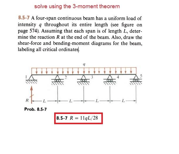 Solved solve using the 3-moment theorem 8.5-7 A four-span | Chegg.com