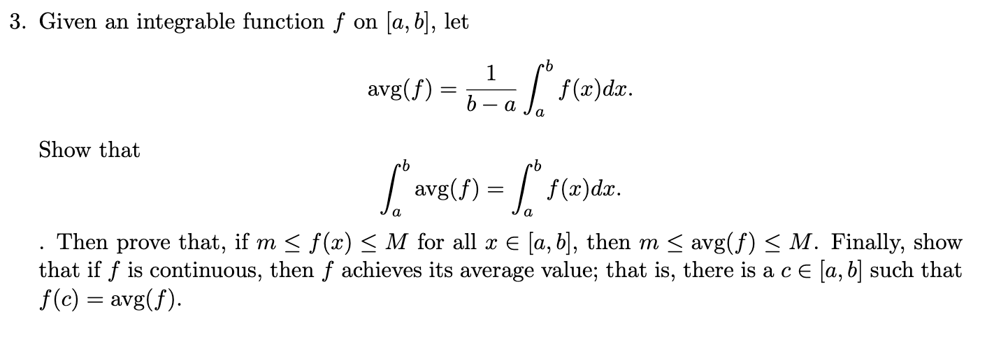 Solved Given an integrable function f ﻿on a,b, | Chegg.com