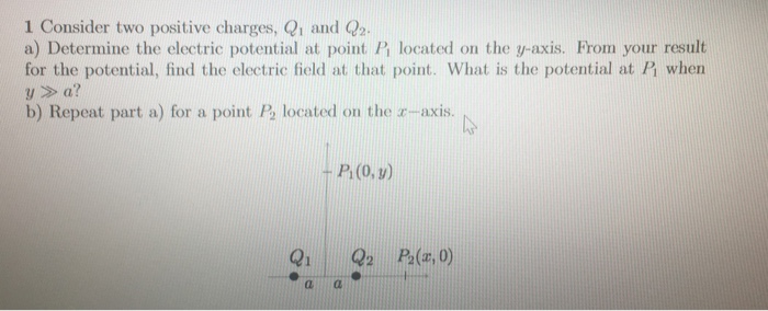 Solved 1 Consider two positive charges, Qi and Q2 a) | Chegg.com