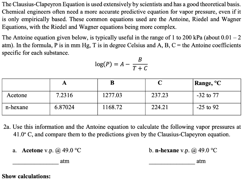 Solved The Clausius-Clapeyron Equation can be conveniently | Chegg.com