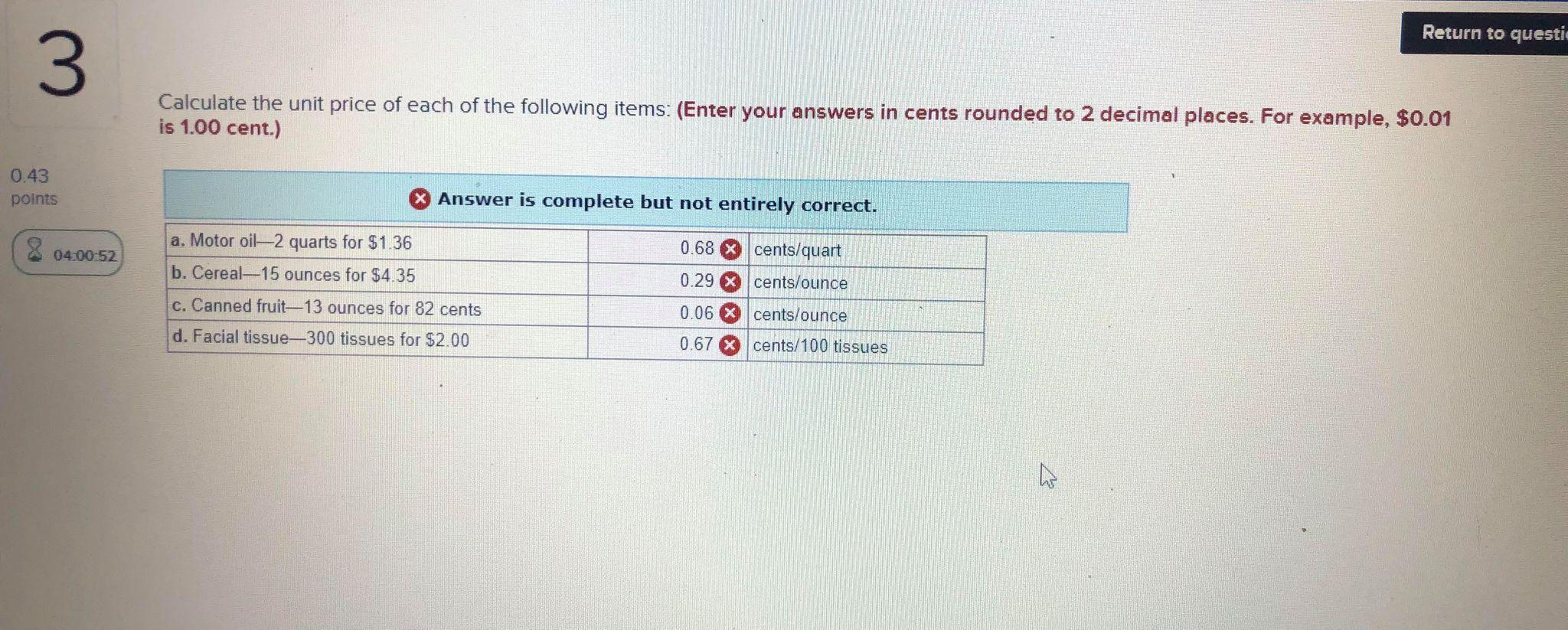 Solved Return to questi 3 Calculate the unit price of each | Chegg.com